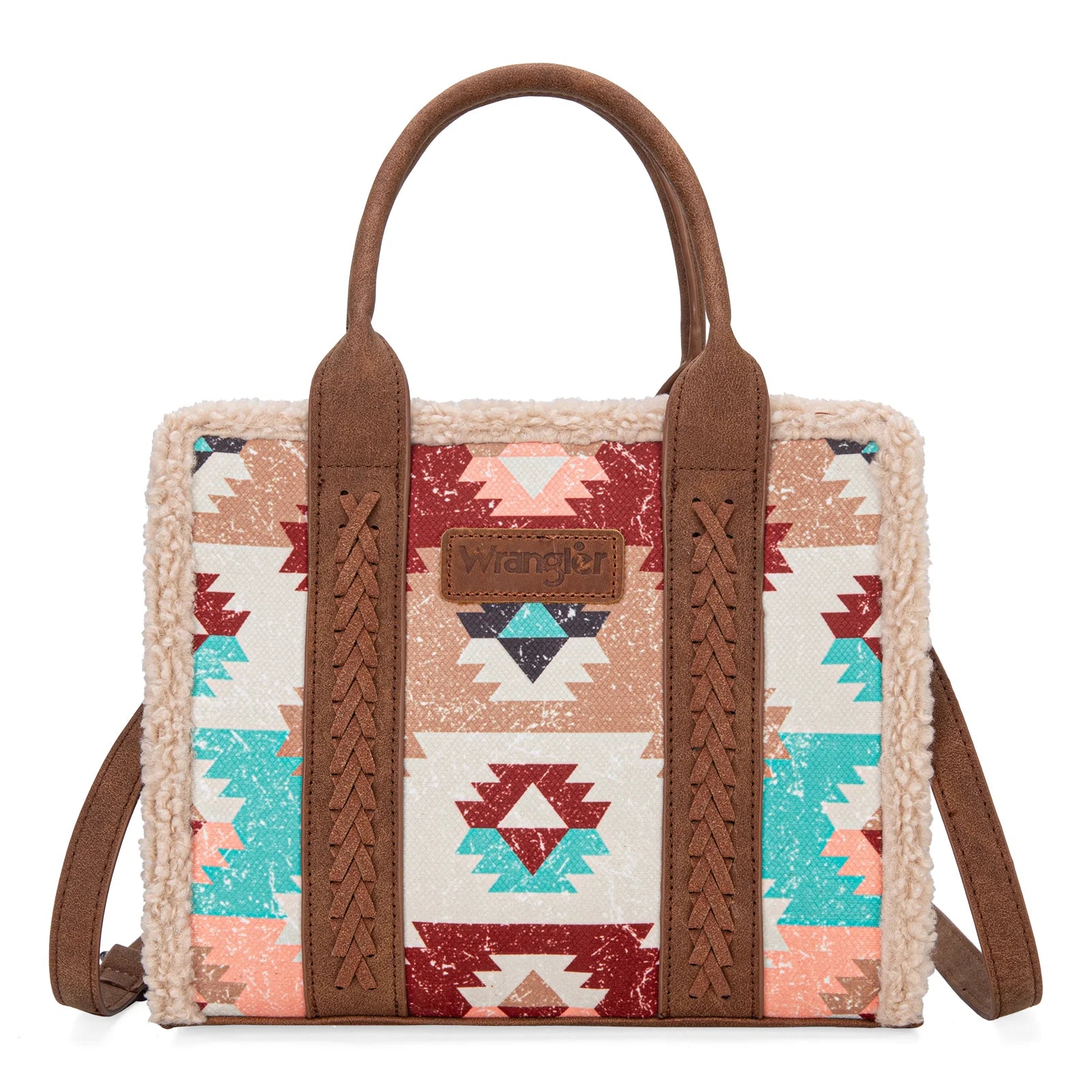 WRANGLER BROWN SHERPA SOUTHWESTERN PRINT SMALL CANVAS TOTE/CROSSBODY P ...